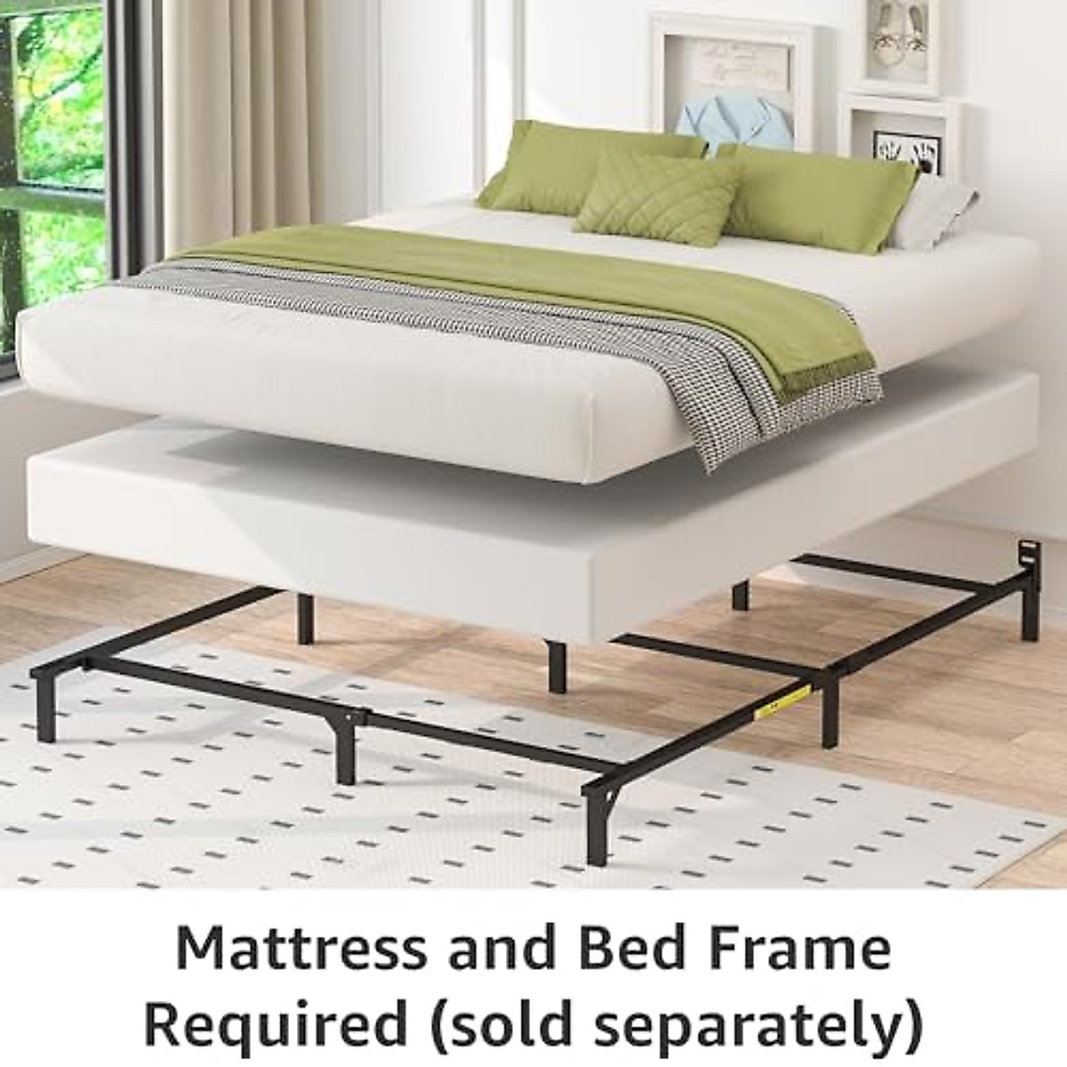 Amazon Basics Smart Box Spring Bed Base, 9-Inch Height Mattress Foundation, Tool-Free Easy Assembly, Cal King, 83"L x 71"W x 9"H, White
