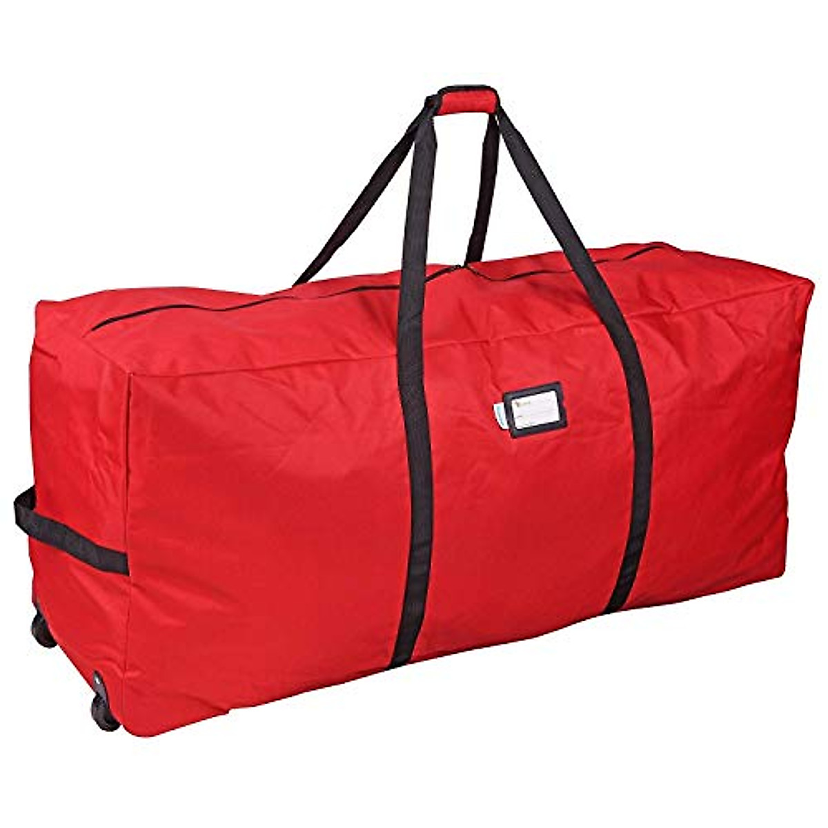 Primode Christmas Rolling Tree Storage Bag, Fits Up to 7.5 Ft. Tall Disassembled Holiday Trees, 22" H X 16" W X 50" L, Large Heavy Duty Storage Container with 2 Wheels and Handles (Red)