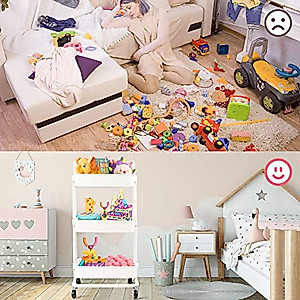 QiMH 3 Tier Rolling Storage Cart Heavy Duty Mobile Rolling Utility Cart with Handle Wheels Multifunction Large Storage Shelves Organizer