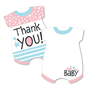 Big Dot of Happiness Baby Gender Reveal - Shaped Thank You Cards - Team Boy or Girl Party Thank You Note Cards with Envelopes - Set of 12