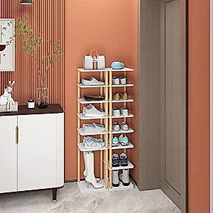 GREENSOZ 8 Tiers Vertical Shoe Rack, Shoe Organizer for Entryway, Narrow Shoe Storage, Space Saving Shoe Shelf, Shoe Tower, Free Standing Shoe Shelf, Wooden Shoe Storage, Three-Minute Assembly