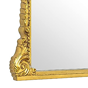 EGHOME Traditional Ornate Floor Mirror Arched Framed Full Length Wall Mirror Baroque Inspired Full Body Mirror, Antiqued Gold 30 x 60''