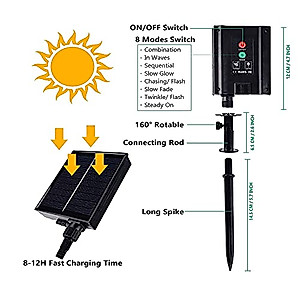 kemooie 2 Pack Outdoor Solar String Lights, 200 LED Upgraded Solar Fairy Lights with Remote, 8 Twinkle Modes Outdoor Christmas Lights for Garden,Christmas, Decorations(Warm White)