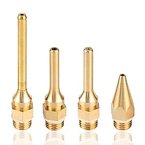 Yakamoz 4Pcs Interchangeable Copper Glue Gun Nozzle Set 10.8mm 7/16 Inch Thread Gluegun Tips Replacement Small Bore Long Tube Nozzles for Hot Melting Glue Guns Bore 2.0mm 3.0mm