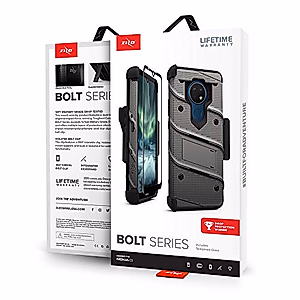 ZIZO Bolt Series for Nokia C5 Endi Case with Screen Protector Kickstand Holster Lanyard - Gun Metal Gray & Black