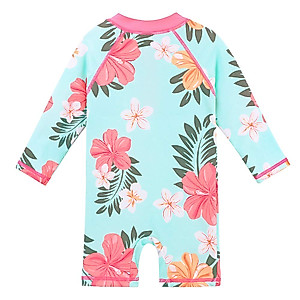 HUAANIUE Baby/Toddler Girl Swimsuit Rashguard Long Sleeve One-Piece Swimwear Cyan 6-12 Months
