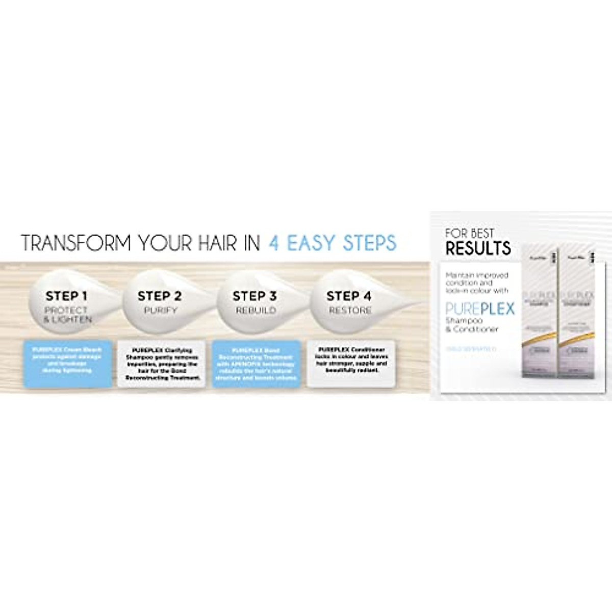 Knight & Wilson PurePlex Cream Hair Bleach. Powder Free. Bond Reconstructing. Up to 8 of Lift, Protects & Repairs during Lightening. Complete bleaching kit with tint bowl and brush. Ammonia Free.