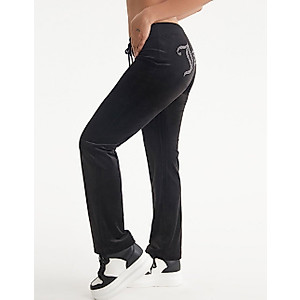 Juicy Couture Women's Rib Waist Velour Pants with Drawcord, Liquorice