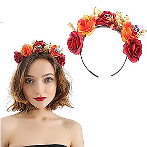 Halloween Headbands Day of The Dead Headband Floral Crown Headband Halloween Face Jewels Tattoo Stickers for Halloween Party Supplies