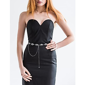 BOMAI Women Western Chain Belt Concho Chain Adjustable Turquoise Metal Boho Waist Chain for Jeans or Dresses