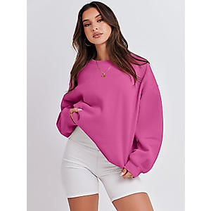 ANRABESS Women's Sweatshirts Hoodies Crewneck Oversized Fleece Pullover Sweaters Cute Top Y2K Teen Girls Preppy Clothes 2024 Hot Pink Large