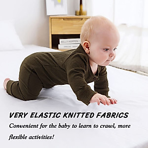 VICVIK Baby Boy Girl 2 Pack Solid Romper Knitted Button One Piece Bodysuit Long Sleeve/Short Sleeve Newborn Infant Jumpsuit Clothes