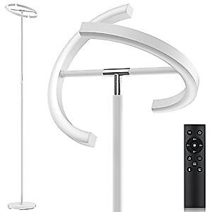 SIBRILLE White Floor Lamp, Modern Stepless Dimmable Standing Lamp 3000-6000K, 20W LED Rotatable Reading Tall Lamp, Touch & Remote Control Uplighter Floor Lamps for Living Room Bedroom Office