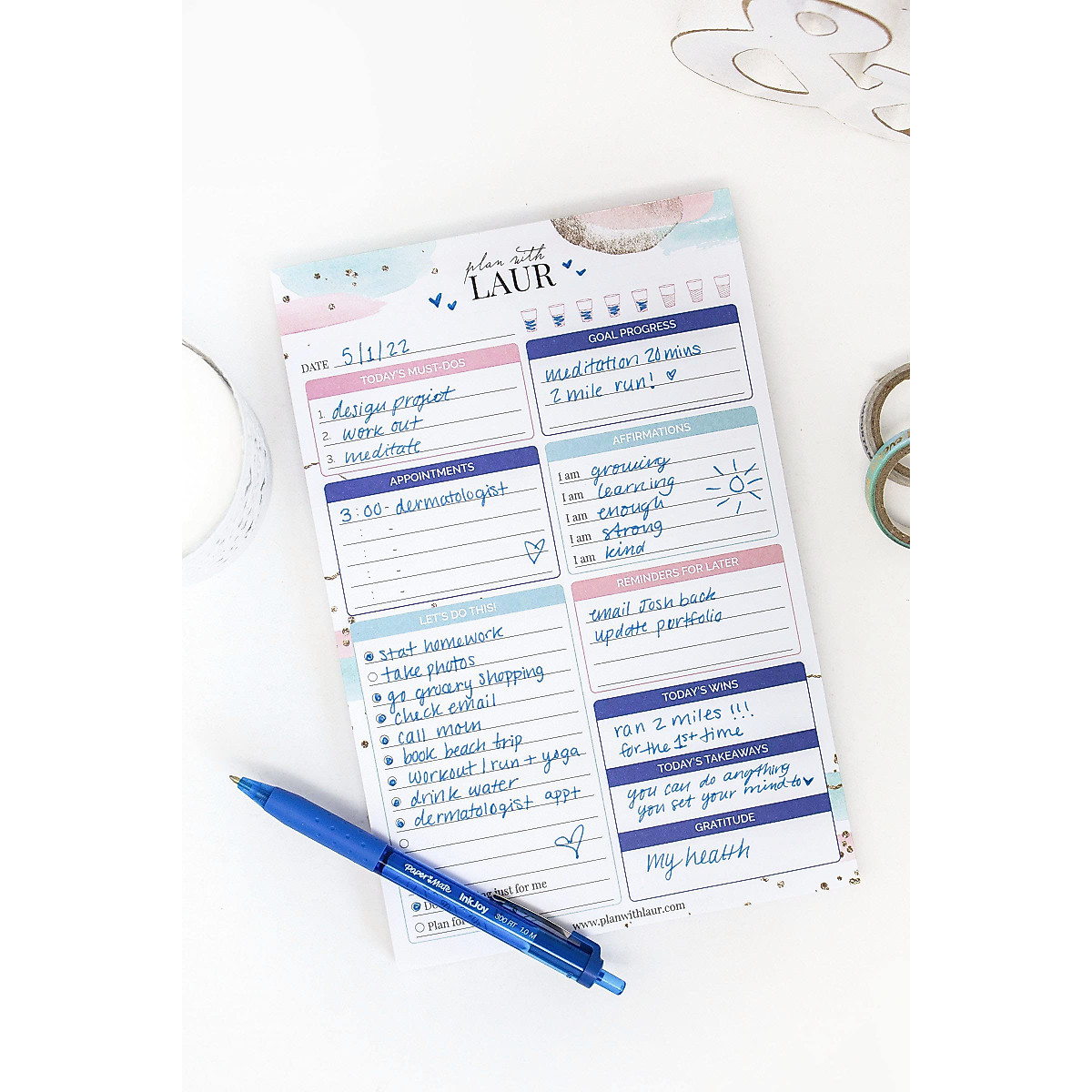 bloom daily planners Double Sided Daily Planning System Tear Off to-Do Pad - Undated Checklist Notepad Organizer with Perforated Sheets - 6" x 9" - Plan With Laur