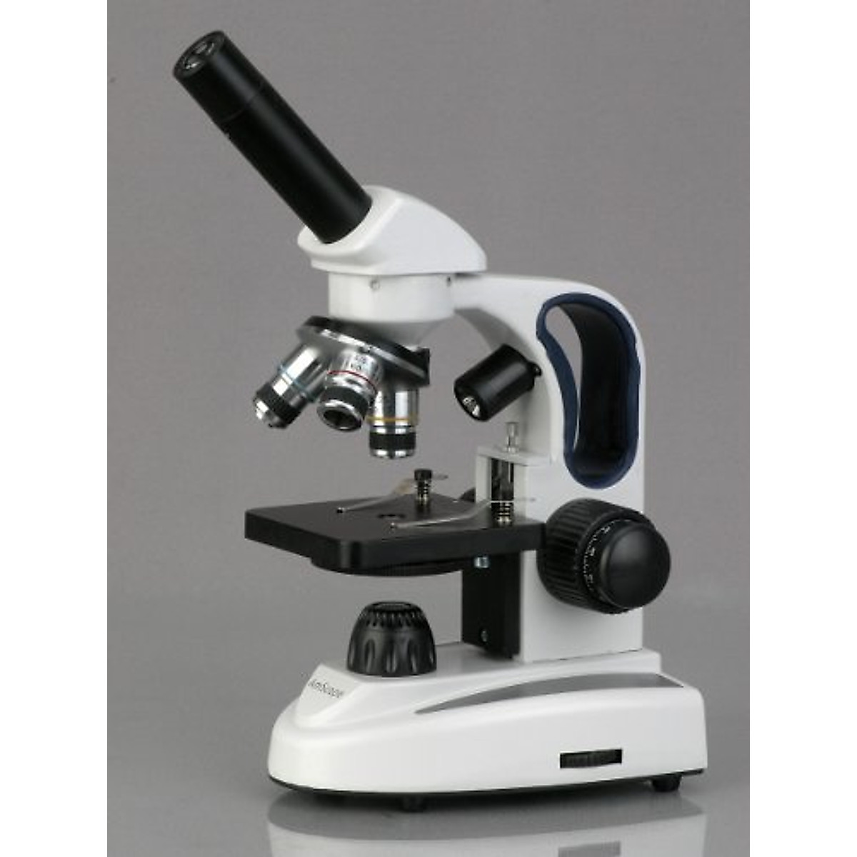 AmScope M158C-2L-PS25 Cordless Compound Monocular Microscope, WF10x and WF25x Eyepieces, 40x-1000x Magnification, Upper and Lower LED Illumination with Rheostat, Brightfield, Single-Lens Condenser, Coaxial Coarse and Fine Focus, Plain Stage, 110V or Batte