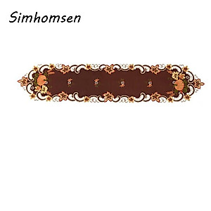 Simhomsen Brown Embroidered Thanksgiving Harvest Pumpkins Table Runners for Autumn Or Fall Decorations (14 × 69 Inches)