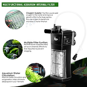 AQQA Aquarium Internal Filter Submersible Power Filter in-Tank with Adjustable Water Flow, Ultra Silent Sponge Filter for Fish Tank Water Crystal Clear