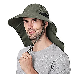 Outdoor Sun Hat for Men with UV Protection Safari Cap Wide Brim Fishing Hat with Neck Flap, for Dad (Army Green)