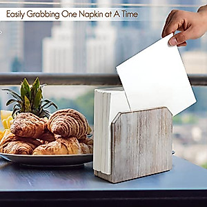 NelyBet Napkin Holder for Table, Acacia Wooden Napkin Holders for Kitchen, Rustic Farmhouse Napkin Holder for Kitchen Dining Room Table Decor, Distressed Wooden Napkin Holder White 5.5" x 5.1"