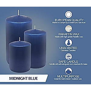 Hyoola Midnight Blue Pillar Candles 2x3 Inch - 4 Pack Unscented Pillar Candles - European Made
