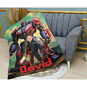 Customized Blanket with Pictures, Robot Themed Gifts for Boys Teen, Kids Custom Made Blankets 30 x 40, Guy Gift Ideas for Birthday Christmas Graduation, Gift for Son Nephew Grandkid Brother KC60