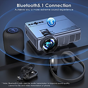 5G WiFi Bluetooth Projector, Native 1080P 8500L YOWHICK Outdoor Projector 4K Support, Mini Portable Movie Projector with Screen, for HDMI, VGA, USB, Laptop, iOS & Android Phone