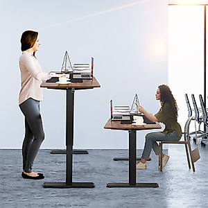 Legooin Electric Adjustable Height Standing Desk, 55×24 Inches Sit Stand Desk with Power Socket, 2 USB Ports, 3 Power Outlets, 4 Wheels,4 Memory Buttons Home Office Desk (Brown)