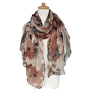 GERINLY Elegant Flower Print Scarf Feminine Shawl Wraps for Lady Professional Scarf Rectangle Hijab Face Cover (Navy)