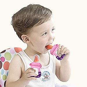3 Pack Baby Food Feeder Fruit Food Silicone Nipple Teething Toy Reusable Aching Gums Pacifier,Pink
