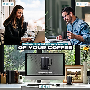 SMRTMUGG PRO Heated Coffee Mug 14 oz., 4 Hour Batter Life, Self-Heating, Adjustable Temperature Controlled, LCD Screen, One Button Temperature Adjustment, Includes Cover with Magnetic Slider (Black)