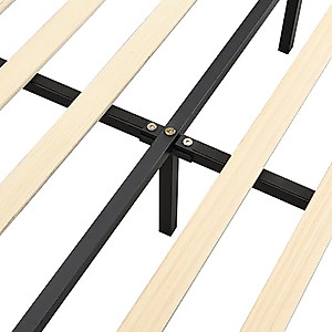 WADRI Modern Queen Size Upholstered Platform Bed, Full Size Floating Bed Frame with LED Lights and USB Charging, LED Bed Frame for Kids Teens Adults, No Box Spring Needed (Black + PU-79X)