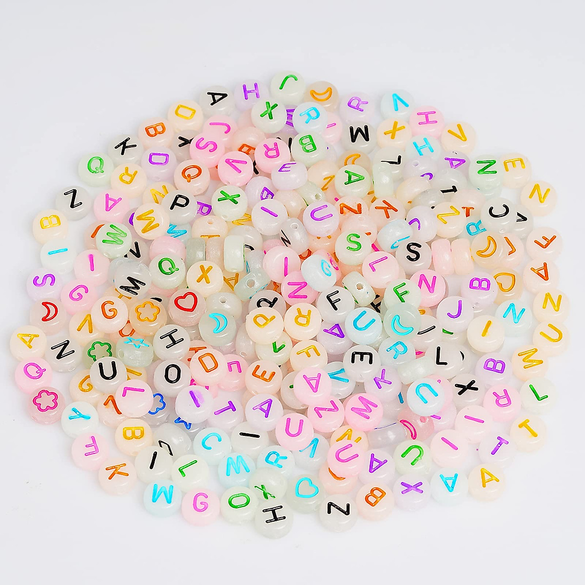 1000pcs Alphabet Letter Beads UV Acrylic Alphabet Beads Luminous Letter Beads Glow in The Dark Alphabet Spacer Beads Colorful DIY Alphabet Beads for Bracelets Necklace Making with Clear Thread