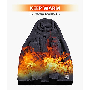 GEEK LIGHTING Hoodies for Men Heavyweight Fleece Sweatshirt - Full Zip Up Thick Sherpa Lined, Pure black L