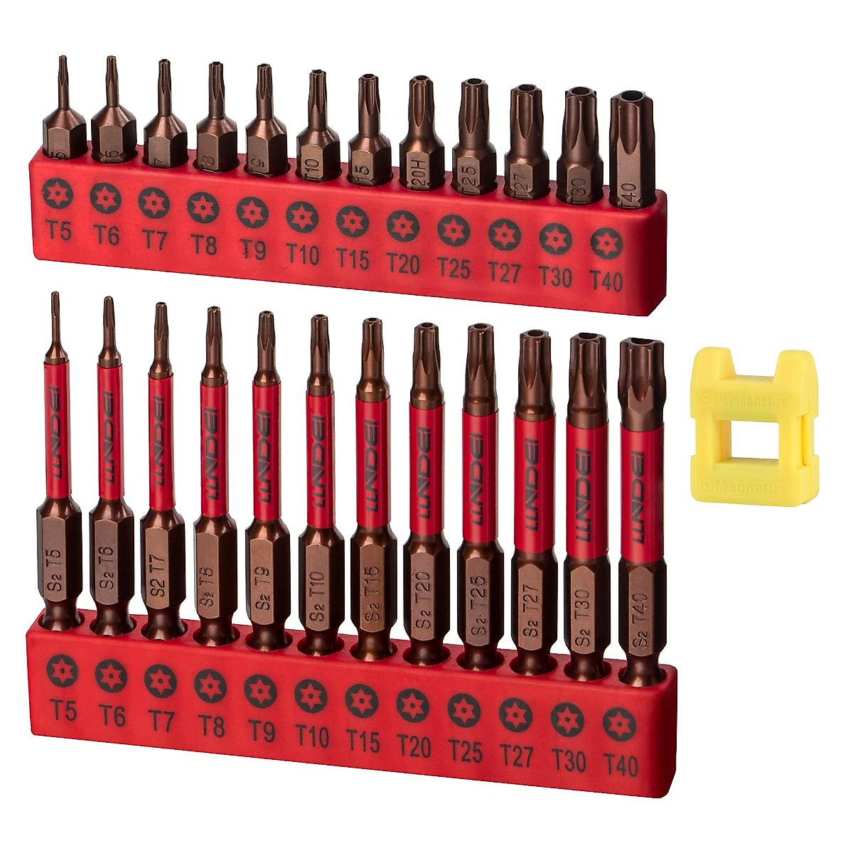 LLNDEI 25 PCS Torx Bit Set(T5-T40), Security Torx Bit Set, Tamper Resistant Star Bits Set, 1" and 2" Long Magnetic Torx Bit Set with Magnetizing Demagnetizer