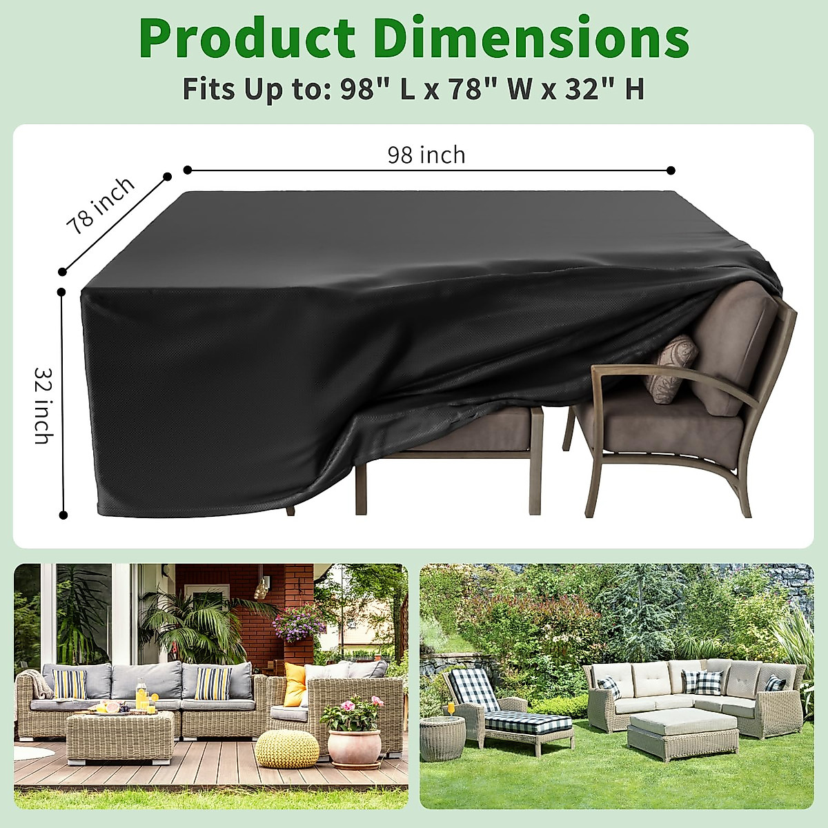 HVAC YELLOW HAT Patio Furniture Covers, Outdoor Furniture Cover Waterproof, Heavy Duty 420D Outside Table and Chair Covers, Fits up to 98 Inch L x 78 Inch W x 32 Inch H