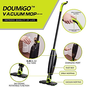 Vacuum Mop Cordless Hard Floor Vacuum Cleaner and 2 Packs Recyclable Cleaning Mop Pad, Black, KB-9009A