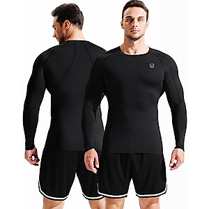 NELEUS Men's 3 Pack Compression Workout Long Sleeve Shirts,5030,Black,US L,EU XL