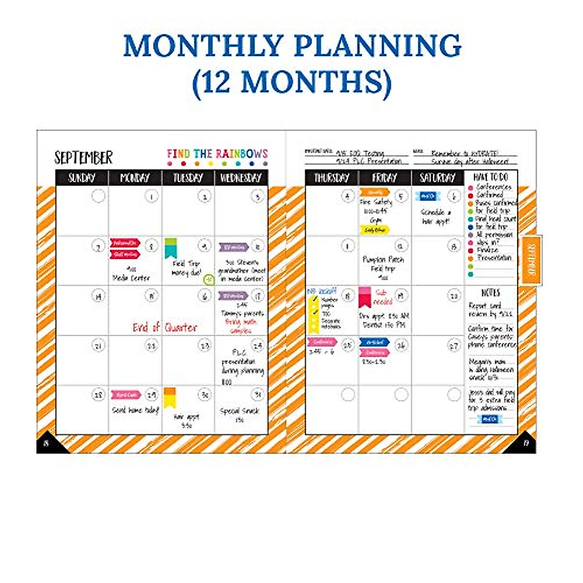 Schoolgirl Style Hello Sunshine Teacher Planner, 8" x 11" Undated Teacher Planner With Planner Stickers, Rainbow Teacher Planners and Lesson Planner for Classroom Organization and Rainbow Décor