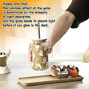 Nefelibata Halloween Ghosts Beer Can Glass Fall Iced Coffee Glass 16 OZ Spooky Season Glass with Lid Metal Straw And Cleaning Brush October Boo! Drinking Cup Gifts for Him Her