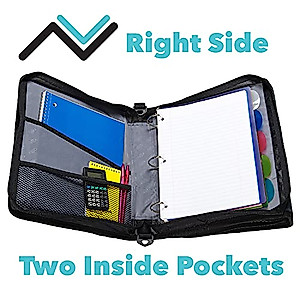 Case-it The Z Shape Zipper Binder - Two Binders in One - Double Sided 1.5 Inch D-Ring - Multiple Pockets - 500 Page Capacity - Comes with Shoulder Strap, Black Z-176