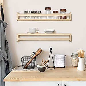 Fun Memories Nursery Book Shelves Set of 2 - Rustic Natural Solid Wood Floating Bookshelf for Kids - Wall Book Shelves Kitchen Spice Rack for Kids Room, Home Decor - Natural Wood - 24 Inch