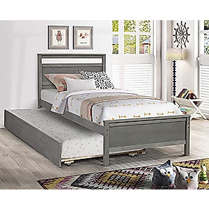 Hanway Trundle Bed Frame/American Country Style daybed and roll Out Twin Size Trundle accommodate/Made by Exquisite Pine Wood Craftsmanship and Weathered Wood Texture Finish