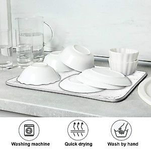 White Marble Dish Drying Mat Kitchen Counter Gold Absorbent Microfiber Drying Rack Pads 16x18 inch for Countertop Dishes Large Drain Mats and Protector Coffee Bar Mats