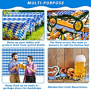 52 in x 100 Ft Oktoberfest Table Roll Party Accessory with Slide Cutter Plastic Table Cloth Roll Oktoberfest Bavarian Blue Diamonds Tablecover for German Themed Party Decorations