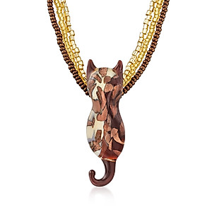 Ross-Simons Italian Multicolored Murano Glass 3-Strand Cat Pendant Necklace With 18kt Gold Over Sterling. 20 inches