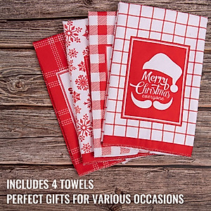 Whaline Christmas Kitchen Towel Red White Plaid Dish Towel Snowflake Xmas Tree Soft Dishcloth Large Size Decorative Holiday Cloth Towel for Christmas Home Kitchen Coking Baking, 4 Designs, 28 x 18