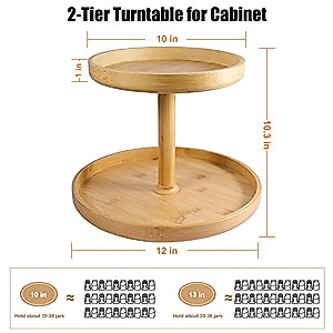 2 Tier Bamboo Lazy Susan Organizer for Kitchen,Turntable for Cabinet,Turntable Organizer for Cabinet Pantry Table Organization