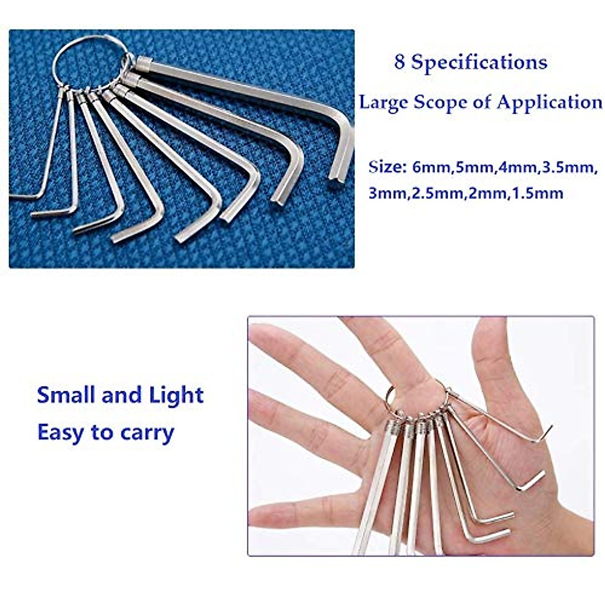 Lamdo Allen Wrench Hex Key Set -Set Sizes 1.5-6mm - Pure steel (8 WRENCHES - INDUSTRIAL GRADE) (silver)