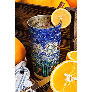 ORCAE 20oz Beautiful Colorful Daisy Flower, Stained Glass Style Flowers, Colorful Dandelion Flower Tumbler Cup, Insulated Travel Mug with Lid, Coffee Thermos for Men, Women, Gifts for Women - AC