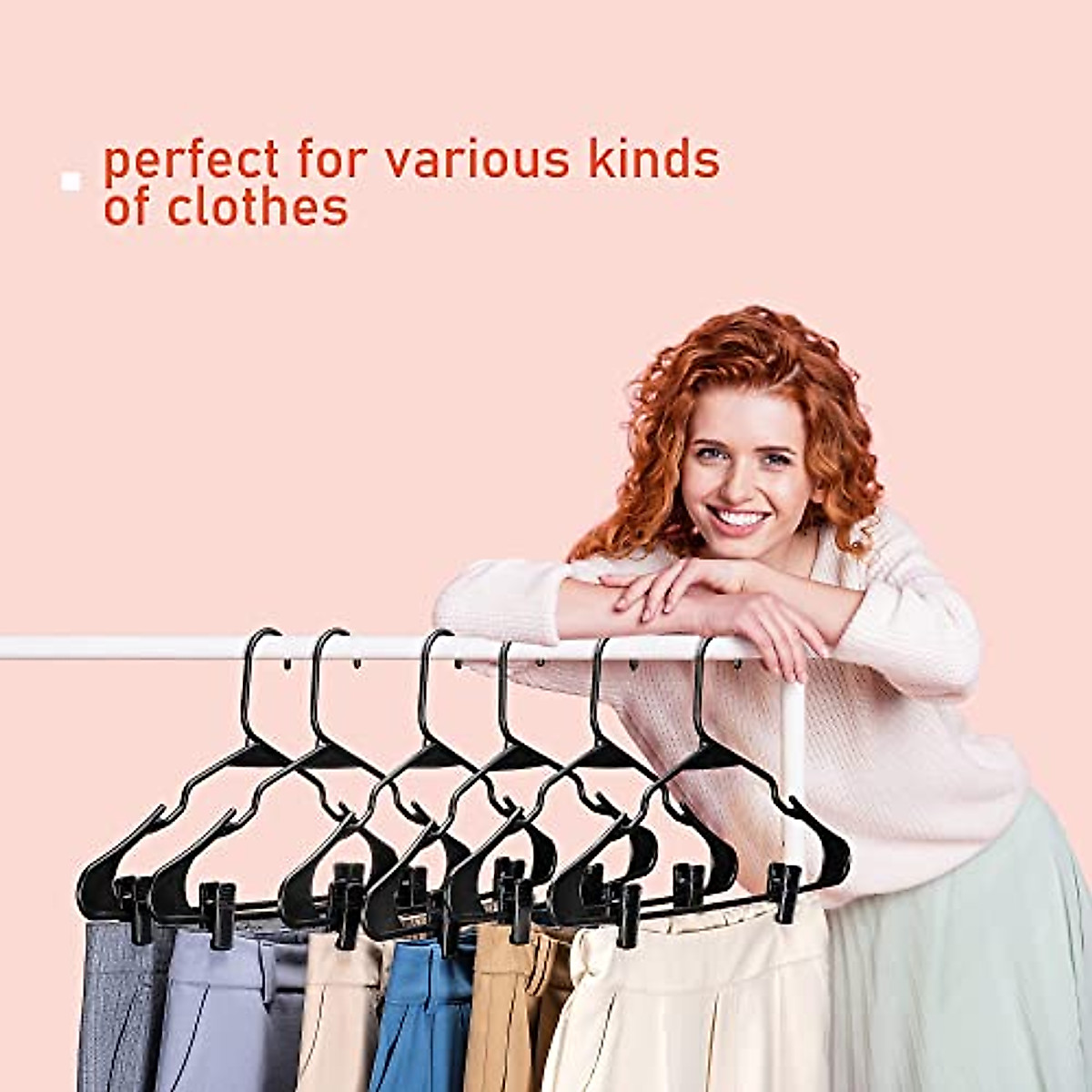 HOUSE DAY Plastic Hanger Clips, Strong Pinch Grip Clips for Use with Slim-line Clothes Hangers, Finger Clips (100Pcs Black)